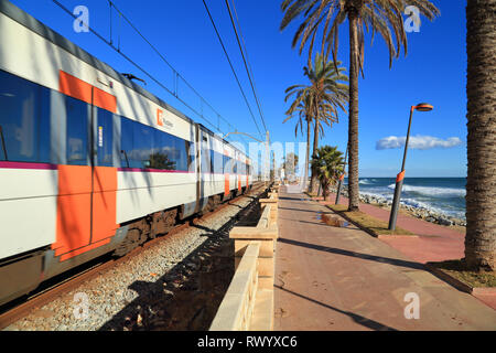 Beach train line R1 (Renfe), Catalan Coastal Railway, Vilassar de Mar ...