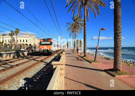 Beach train line R1 (Renfe), Catalan Coastal Railway, Vilassar de Mar ...