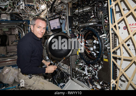 Astronauts in zero gravity on the International Space Station Stock ...