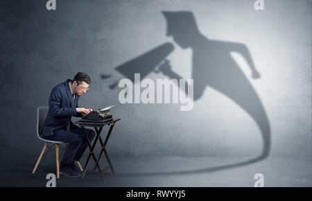 Hard working businessman shadow yelling to himself concept Stock Photo ...
