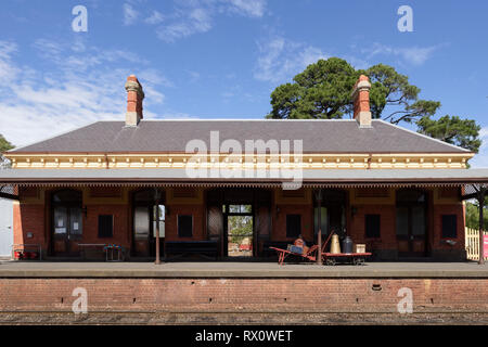 The platform of the Historic Maldon Railway station on the Victorian ...