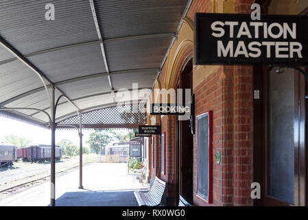 The platform of the Historic Maldon Railway station on the Victorian ...
