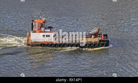 Construction Platform Boat Barge at Thames River Stock Photo - Alamy