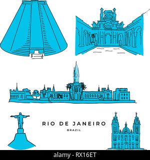 Rio De Janeiro architecture line skyline illustration. Linear vector ...