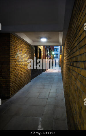 Passageway between a brick wall and the facade of a palace with a ...