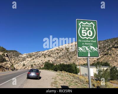 Route 50 sign - the loneliest road in America, Nevada Stock Photo - Alamy