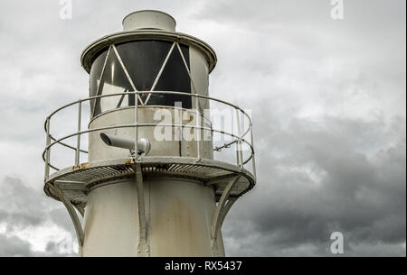 East Usk lighthouse at Newport Wetlands Nature Reserve with pylons of ...