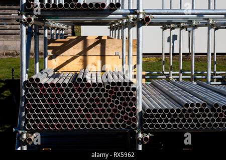 construction site scaffold storage area constructed using scaffolding ...
