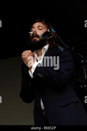 Parisian artiste Sebastien Tellier and Simon Dalmais perform on th ...
