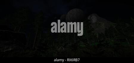 A character in an alien landscape, future scape abstract science ...