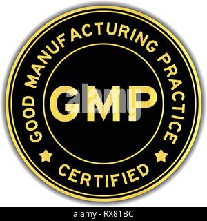 Black color GMP Good manufacturing practice round label stamp on white ...