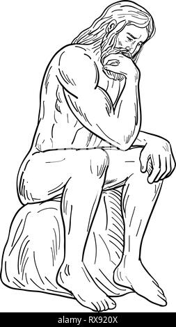 man the thinker, isolated on white background. Pop art retro vector ...