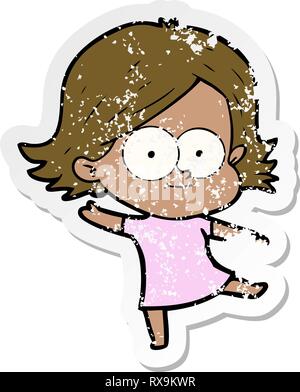 distressed sticker of a happy cartoon girl Stock Vector Image & Art - Alamy