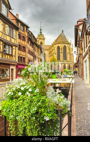 France, Haut Rhin, Colmar, city center with Saint Martin cathedral and ...