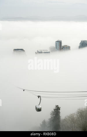 Portland aerial tram and fog, Portland, Oregon Stock Photo - Alamy