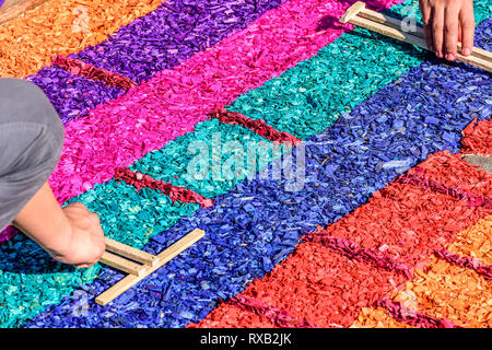 Antigua, Guatemala - March 11, 2018: Dyed sawdust Lent procession ...