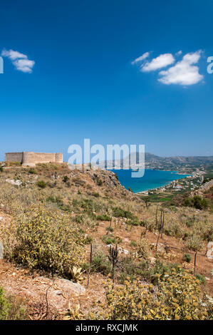 View towards the Turkish castle at Aptera on the northern coast of the ...