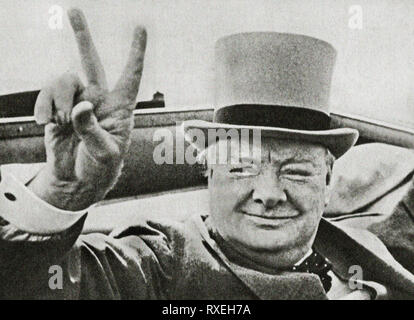 Sir Winston Churchill wartime image with a 'Tommy' gun. From the Stock ...