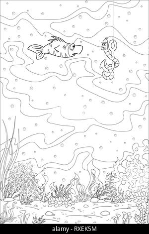 Coloring book underwater landscape. Hand draw vector illustration with ...
