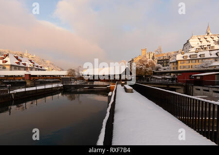 Lucerne, Switzerland, February 4, 2019: Lucerne with wooden bridge ...