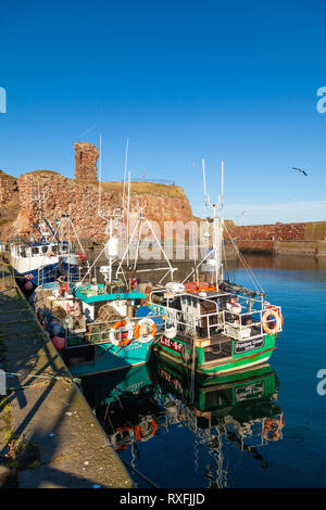 Reflections in Dunbar Harbour on a fresh and sunny February day, East ...