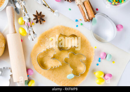 Happy Easter card. Easter biscuits, cuttings, candy eggs and ...