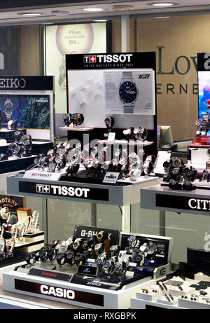 Seiko watch display in jewellers shop window, company founded in 1881 ...