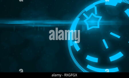 Futuristic screensaver with code hologram. HUD Heads Up Display Scanner high tech target digital ...