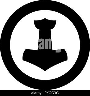 Thor's hammer Mjolnir icon outline black color vector in circle round ...
