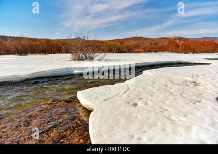 China. 10th Mar, 2019. Yakeshi, CHINA-Scenery of Yalu River in Yakeshi ...