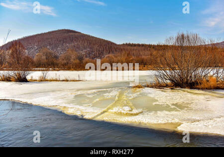 China. 10th Mar, 2019. Yakeshi, CHINA-Scenery of Yalu River in Yakeshi ...