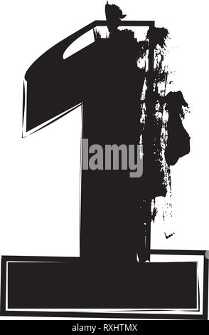 Calligraphic paint number 1, one. Ink brush lettering Stock Vector ...