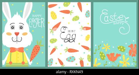Set of cute vector Easter card. Easter eggs, spring holiday. Greeting ...