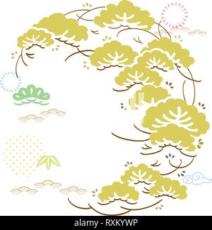 Vector set of asian wave tree landscape illustration, japanese vintage ...