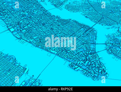 New York city map 3D Rendering. Aerial satellite view Stock Photo - Alamy