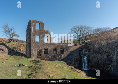 The ruins of Cheesden Lum Mill and waterfall near Haywood, Greater ...