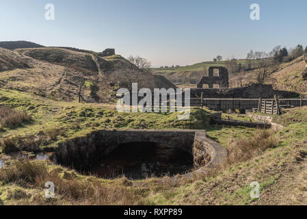 The ruins of Cheesden Lum Mill and waterfall near Haywood, Greater ...