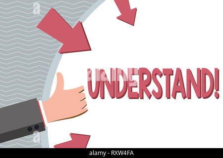 Conceptual hand writing showing Understand. Concept meaning Know ...