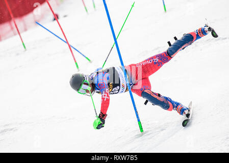 Matej Falat of Slovakia falls during the Slalom race at the Audi FIS ...