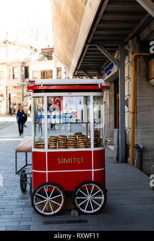 editorial - simit cart on street. traditional turkish bagel being sold ...