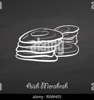Hand drawn sketch of Aish Merahrah food. Vector drawing of Flatbread ...