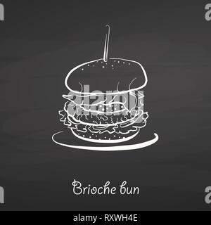 Brioche food sketch on chalkboard. Vector drawing of Yeast bread, Sweet ...