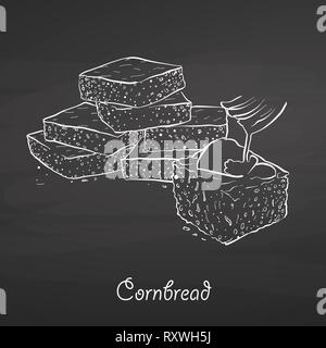 Broa food sketch on chalkboard. Vector drawing of Cornbread, usually ...