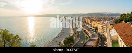 Aerial sunset view of the famous Angel's Bay, Nice at France Stock ...