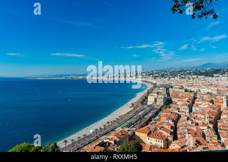 Aerial morning view of the famous Angel's Bay with downtown cityscape ...