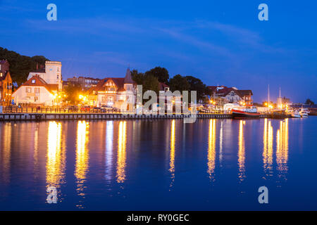Panorama of Ustka at night. Ustka, Pomerania, Poland Stock Photo - Alamy