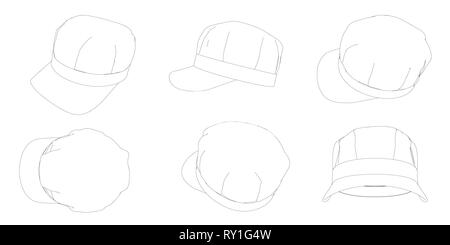 Set of different types of visor caps. Hat with curved brim and a round ...