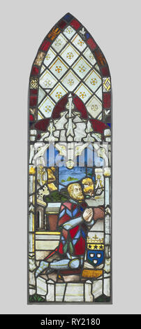 15th Century Stained-glass panel featuring St.Cuthbert on his deathbed ...