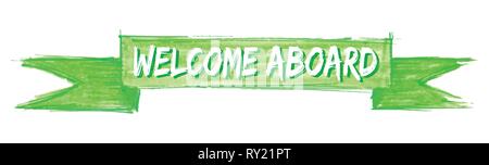 Welcome aboard banner template. Hand drawn lettering with office signs ...