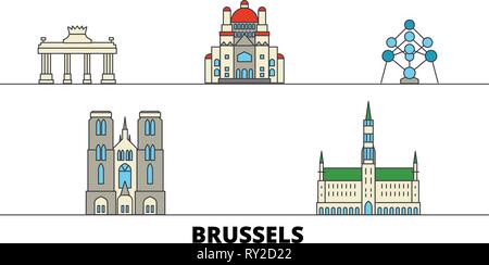 Brussels Famous Landmark Sketch. Line Art drawing by hand. Travel Stock ...